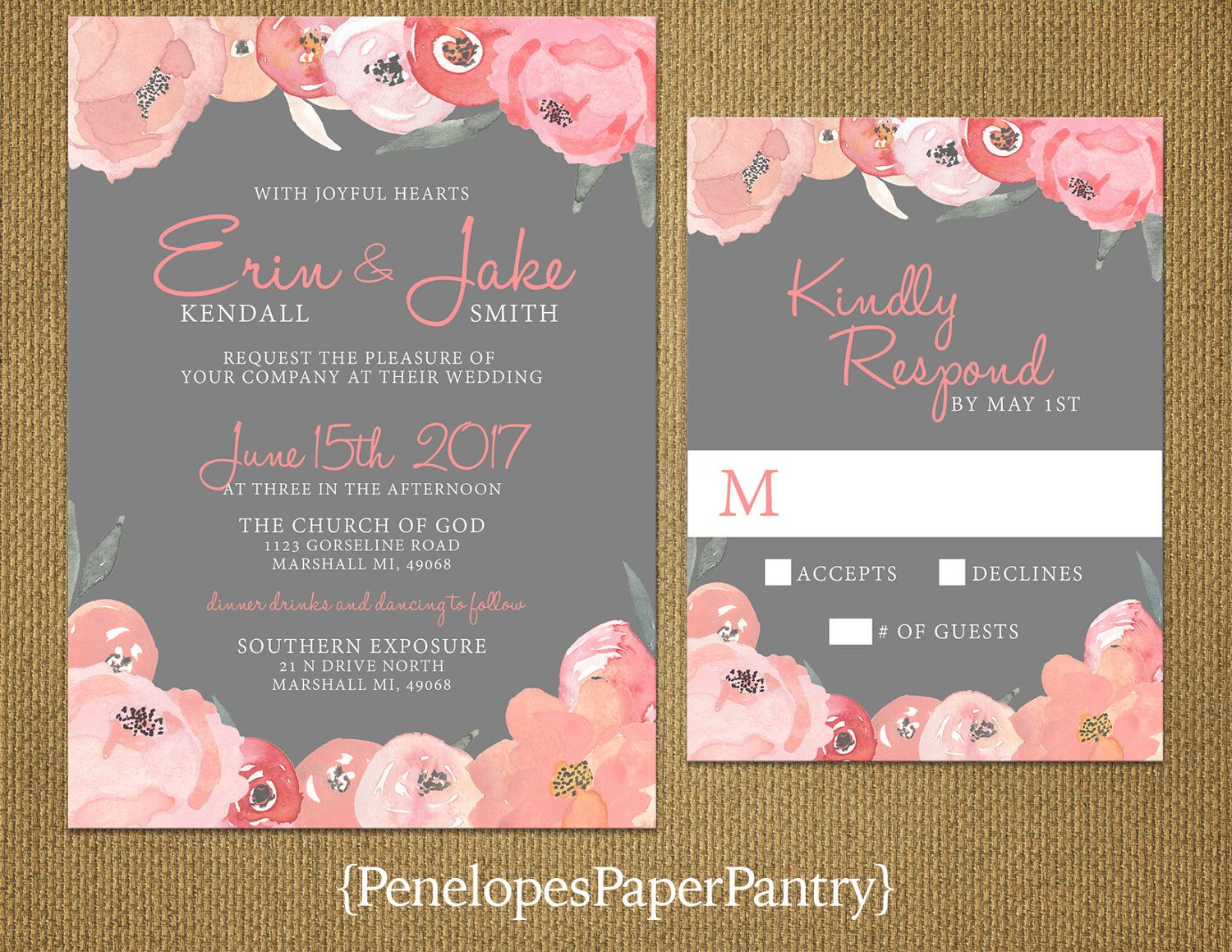 35+ Brilliant Picture of Coral And Grey Wedding Invitations ...